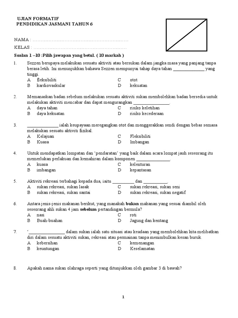 Soalan PJ Tahun 6 | PDF