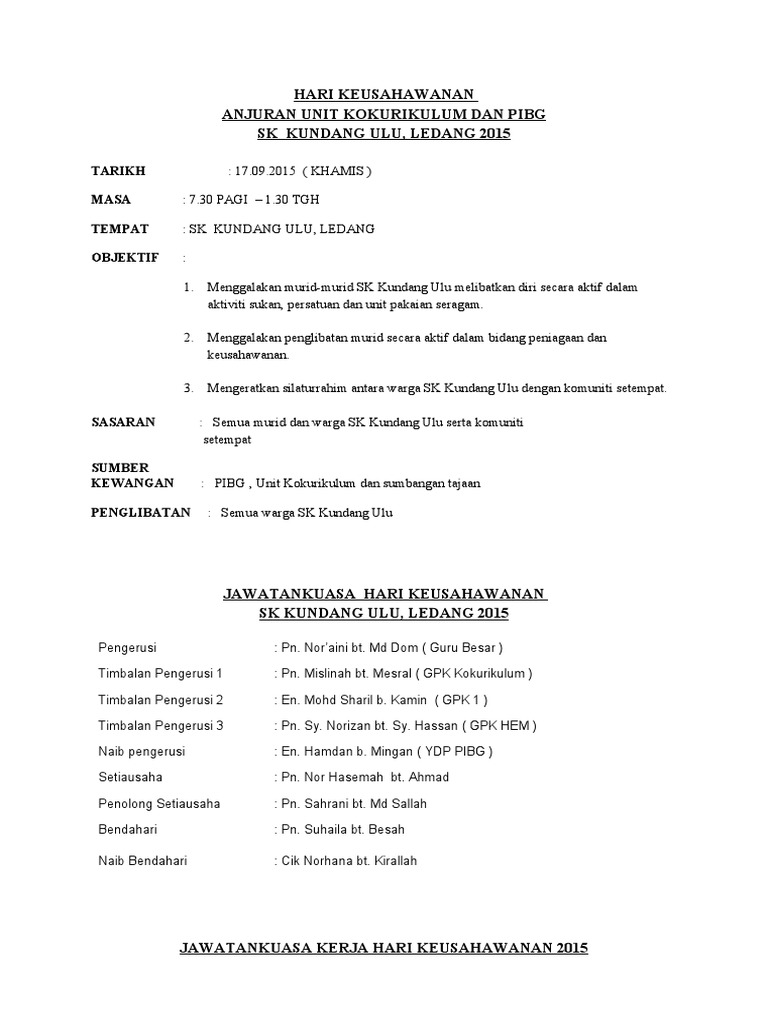 Kertas Kerja Hari Keusahawanan | PDF Kertas Kerja Hari Keusahawanan | PDF