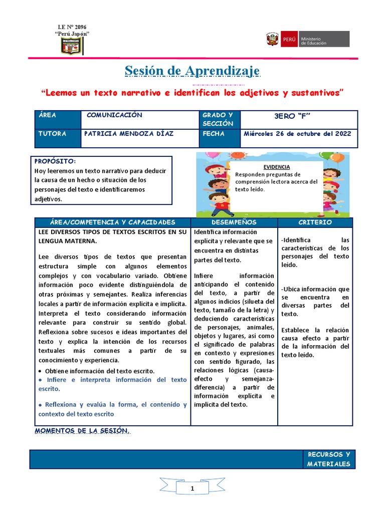 Sesión Leemos Un Texto - Adjetivos y Sustantivos | PDF | Comprensión ...