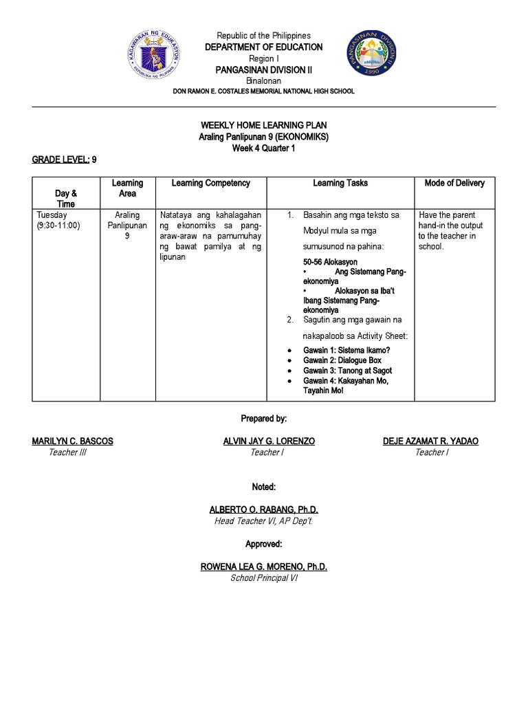 AP9 - WHLP (Week 4, Q1) | PDF