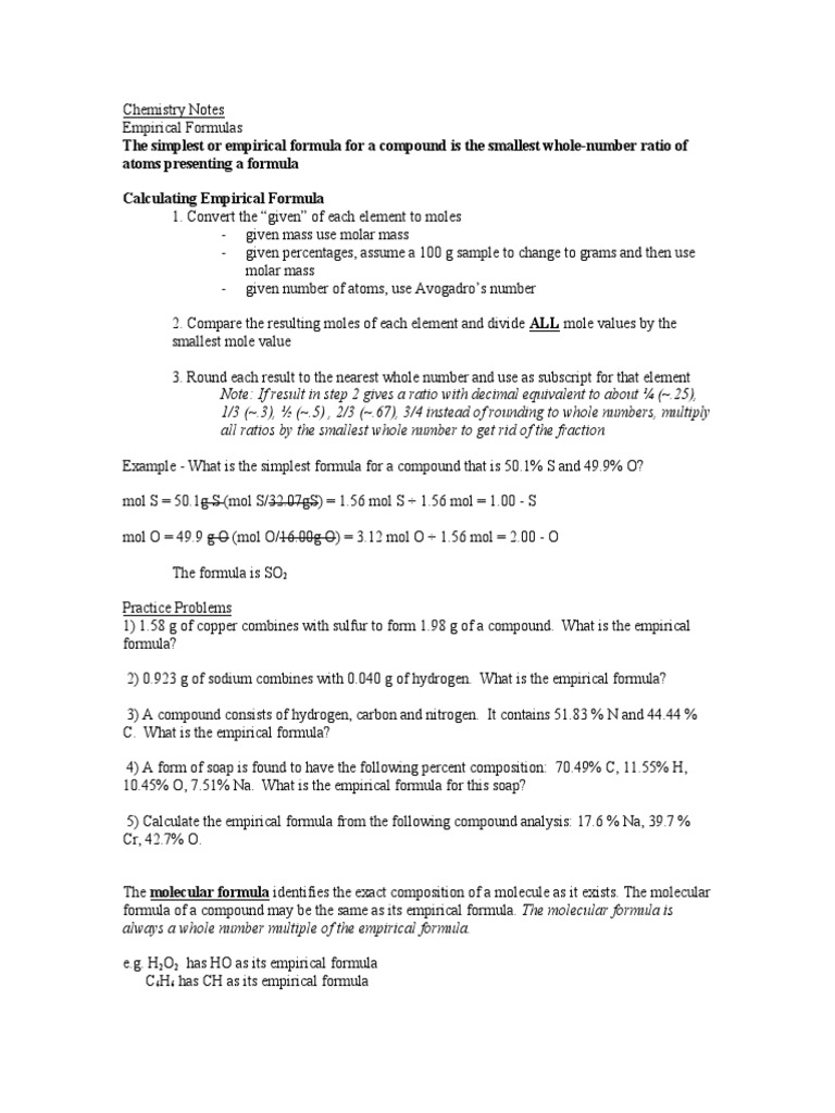 Empirical and Molecular Formulas Guide | PDF | Molecules | Mole (Unit)