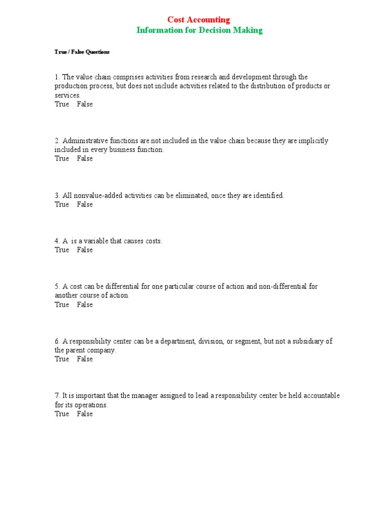 Cost Accounting - Sample Test 5 | PDF | Accounting | Cost Accounting