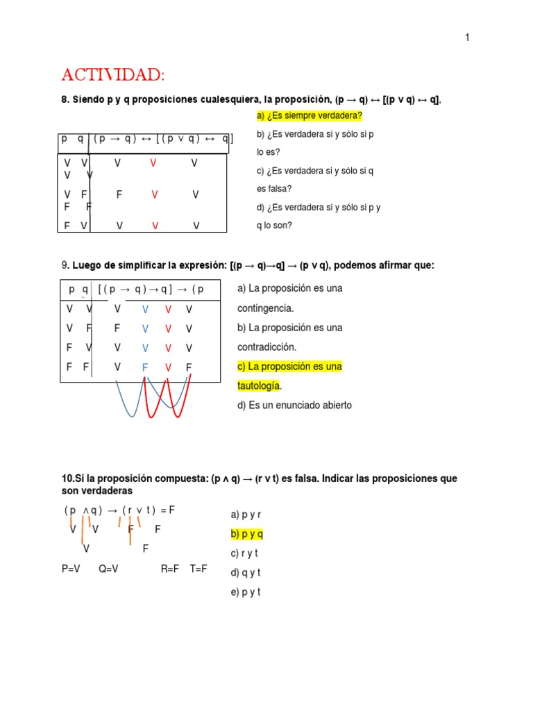 Actividad Mate | PDF | Proposición | Si y solo si