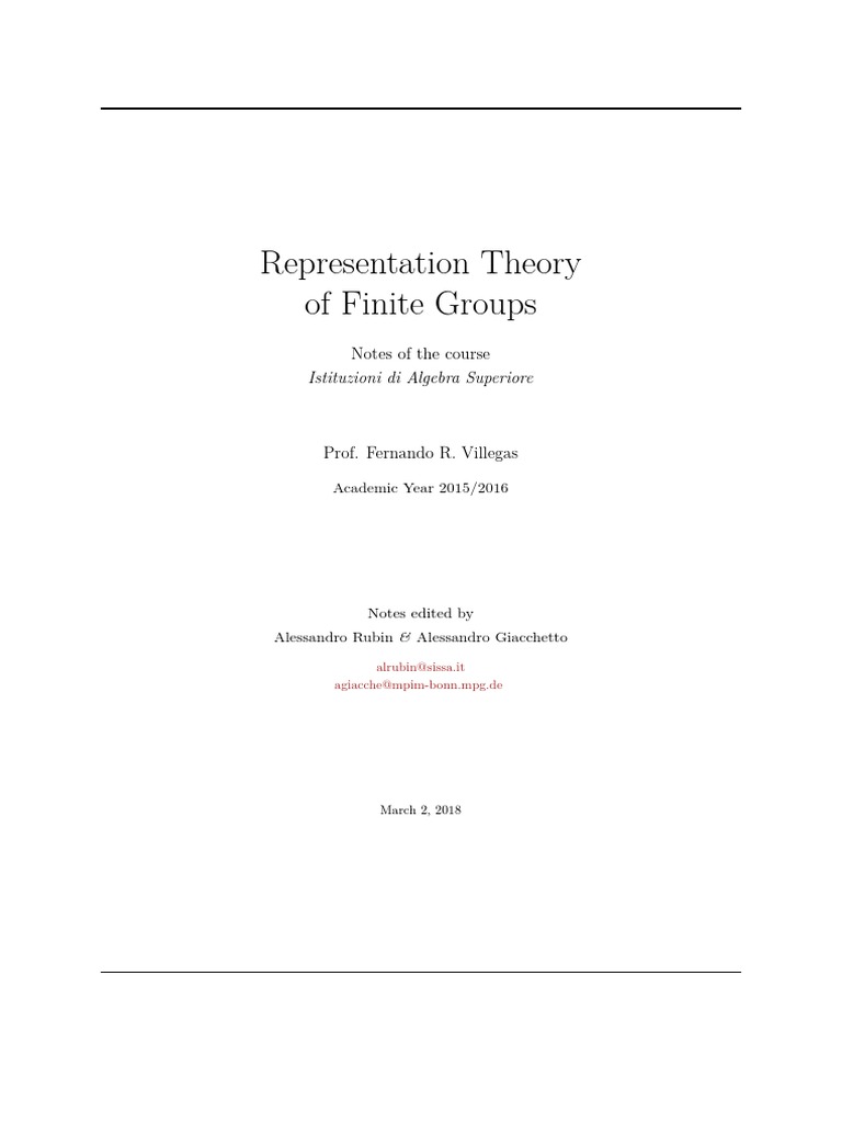 Representation Theory of Finite Groups - Rodriguez-Villegas, Fernando | PDF | Group ...