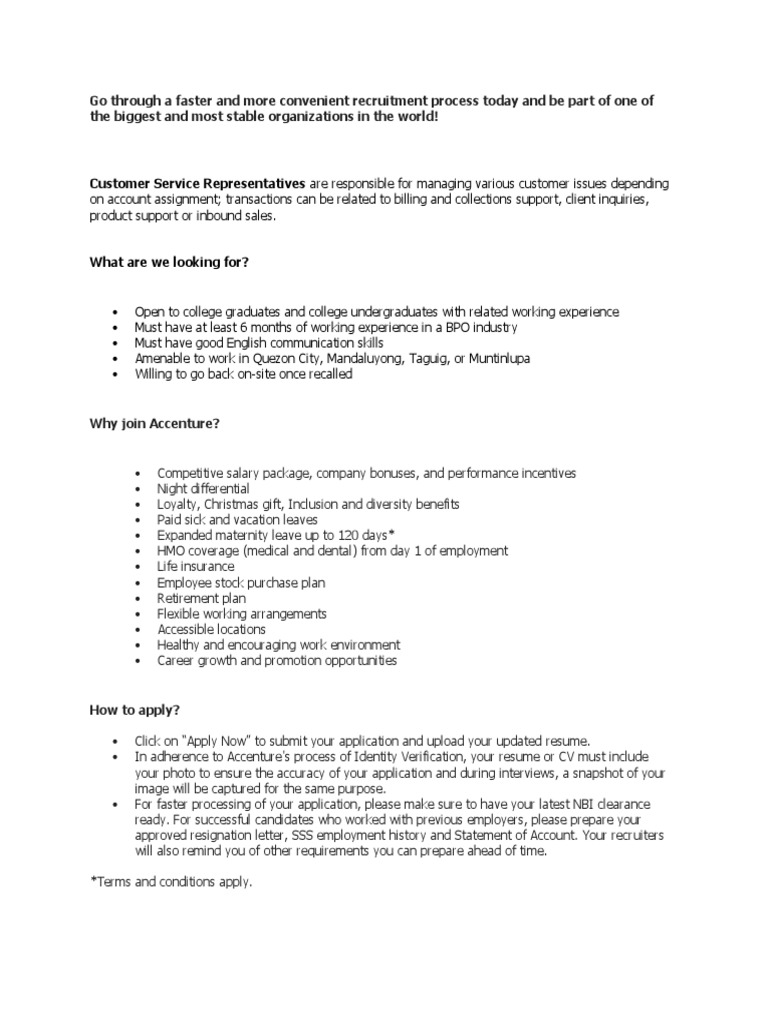 CSR Job Description (Accenture) | PDF