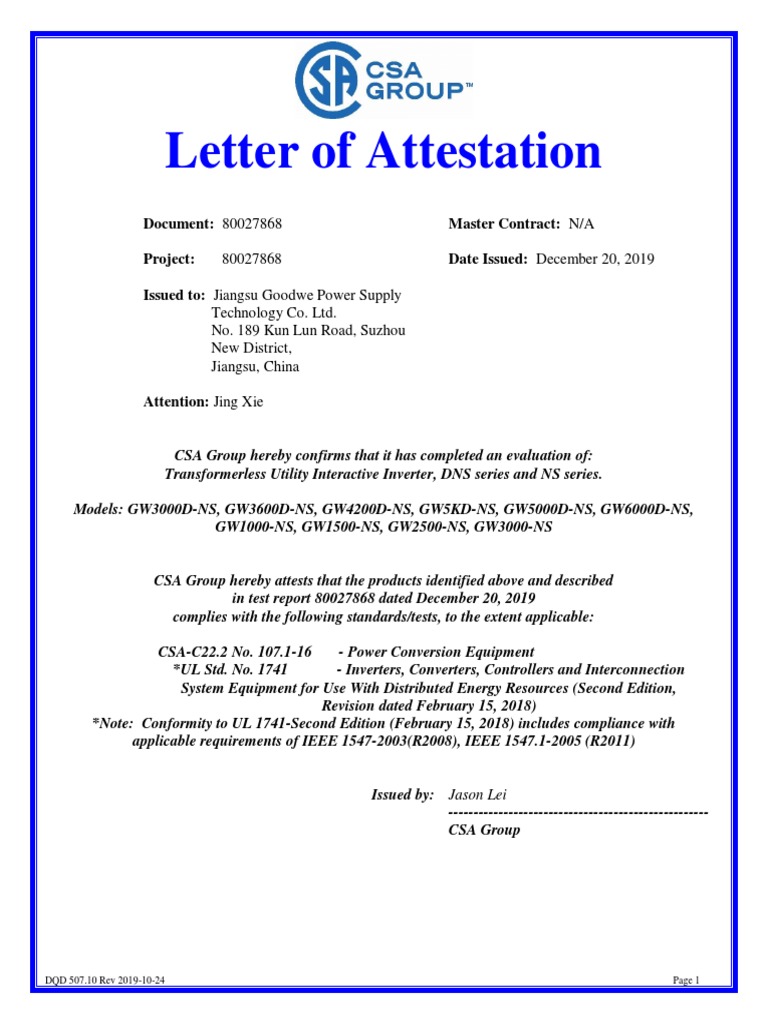 Certificación UL 1741 Serie D-NS | PDF | Electromagnetic Interference ...