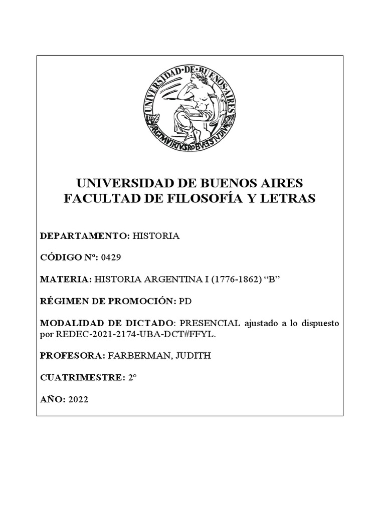 0429 - Historia Argentina I - B - Farberman - 2C 2022 | PDF | Prueba ...