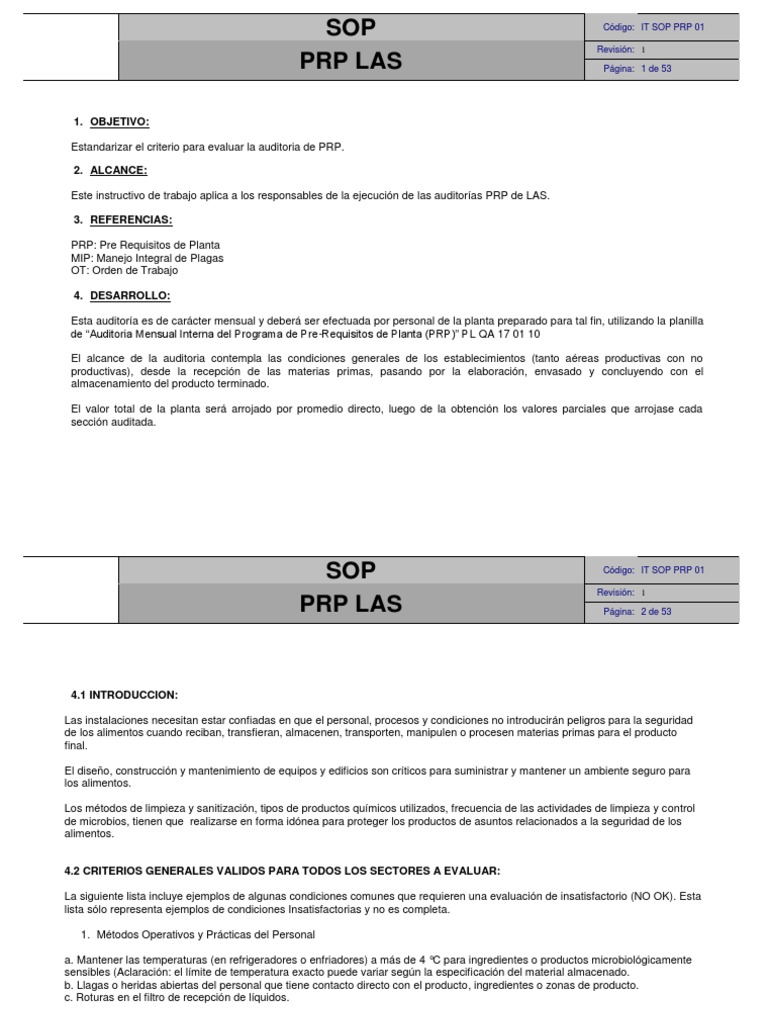 Sop PRP | Descargar gratis PDF | Auditoría | Residuos