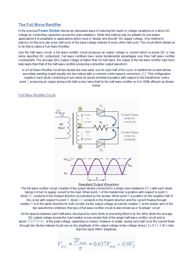 The Full Wave Rectifier: Power Diodes | PDF | Rectifier | Diode