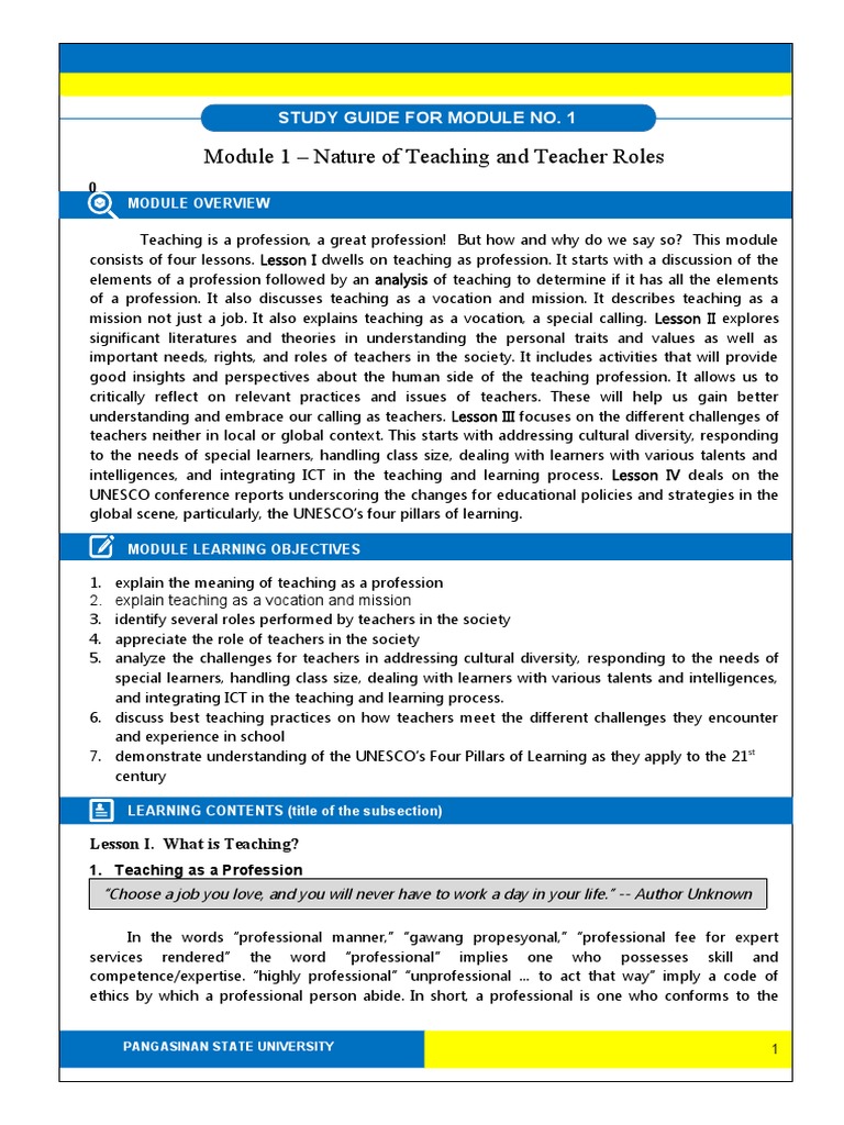 Module 1 Teaching Prof First Sem 2022-23 | PDF | Teaching Method | Teachers
