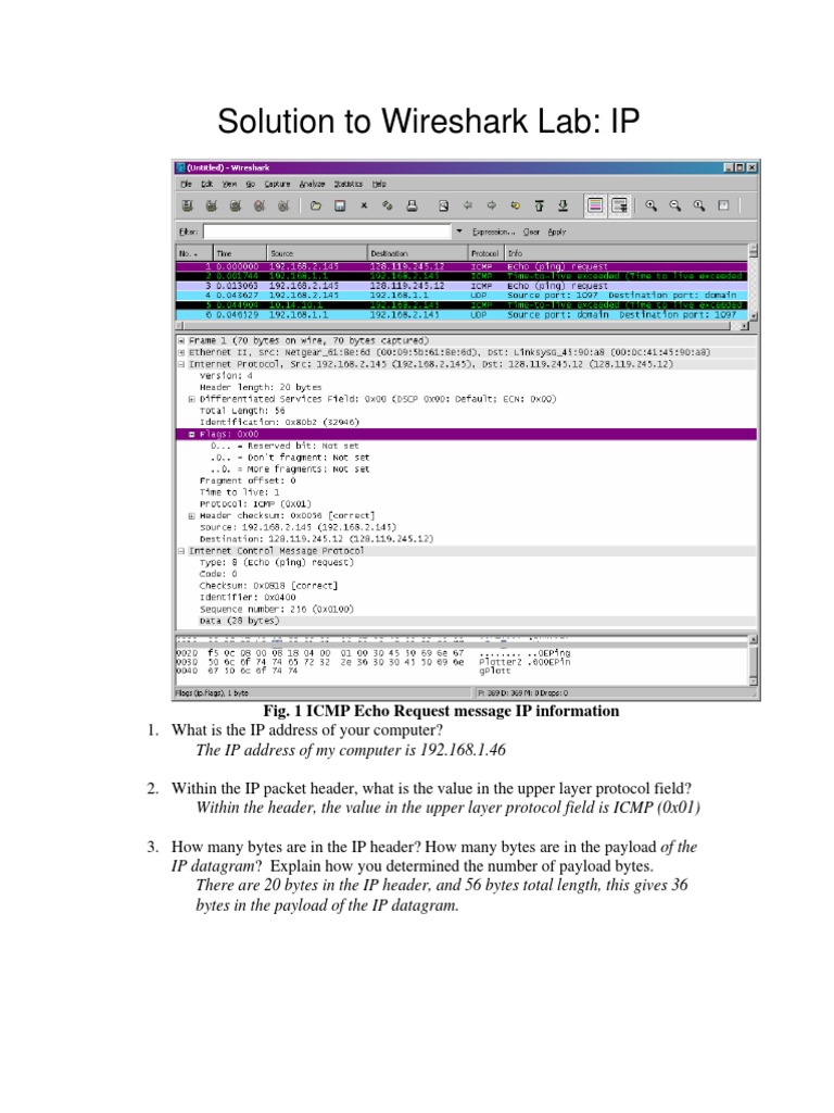 Solution To Wireshark Lab: IP: 1. What Is The IP Address of Your Computer? | PDF | Internet ...