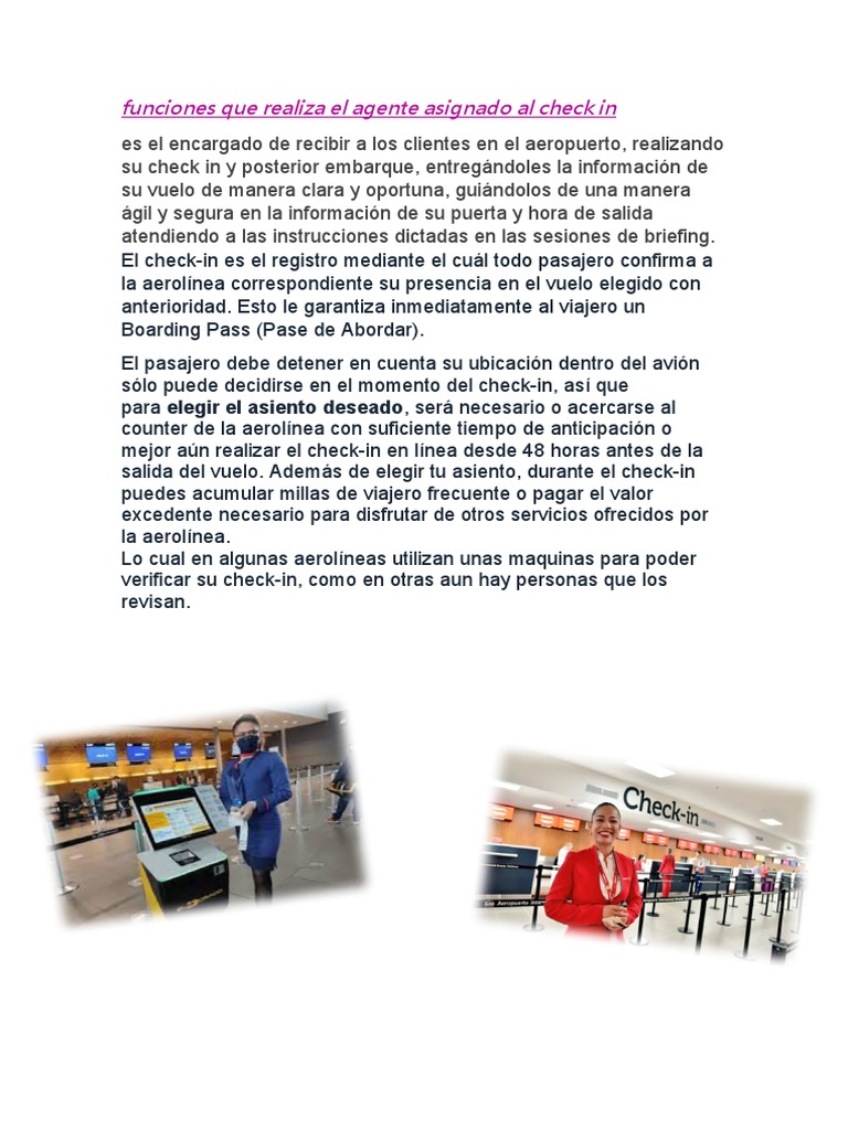Funciones Que Realiza El Agente Asignado Al Check in | PDF