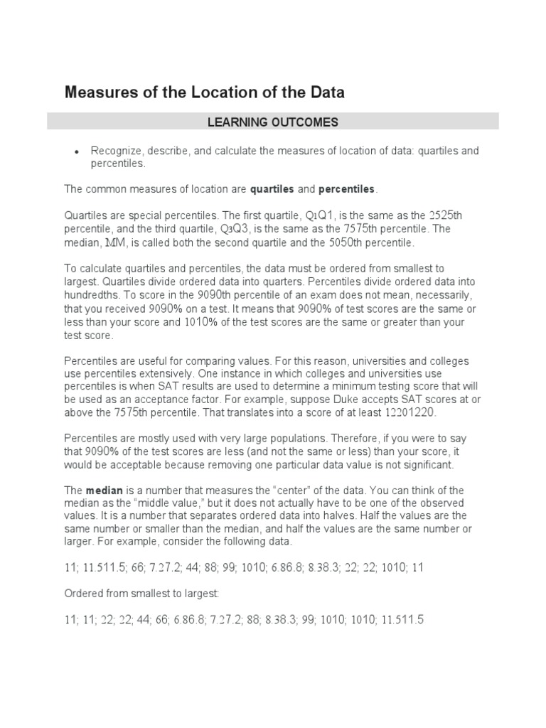Measures of Central Tendency and Spread: Calculating Quartiles ...