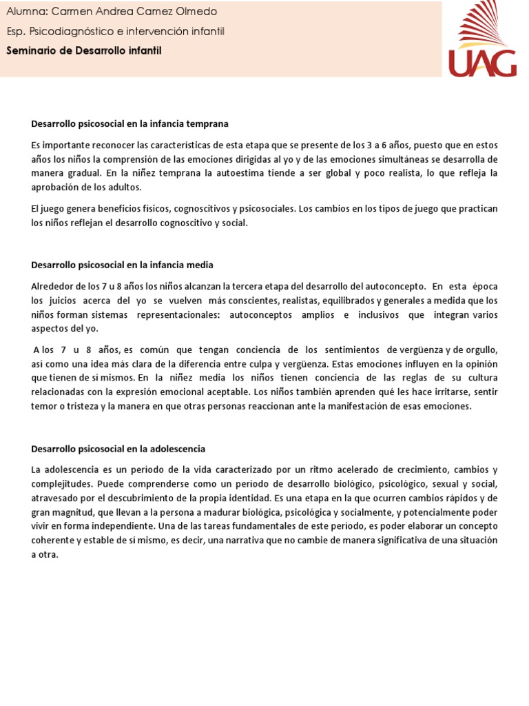 Desarrollo Psicosocial en La Infancia y Adolescencia | PDF