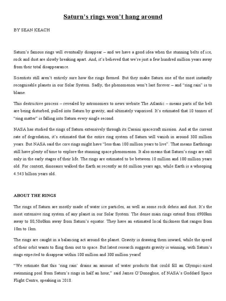 Saturn's Ring | PDF | Saturn | Planets