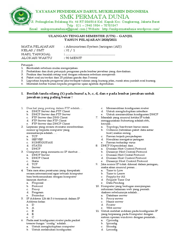 Soal UTS Administrasi Jaringan XI | PDF