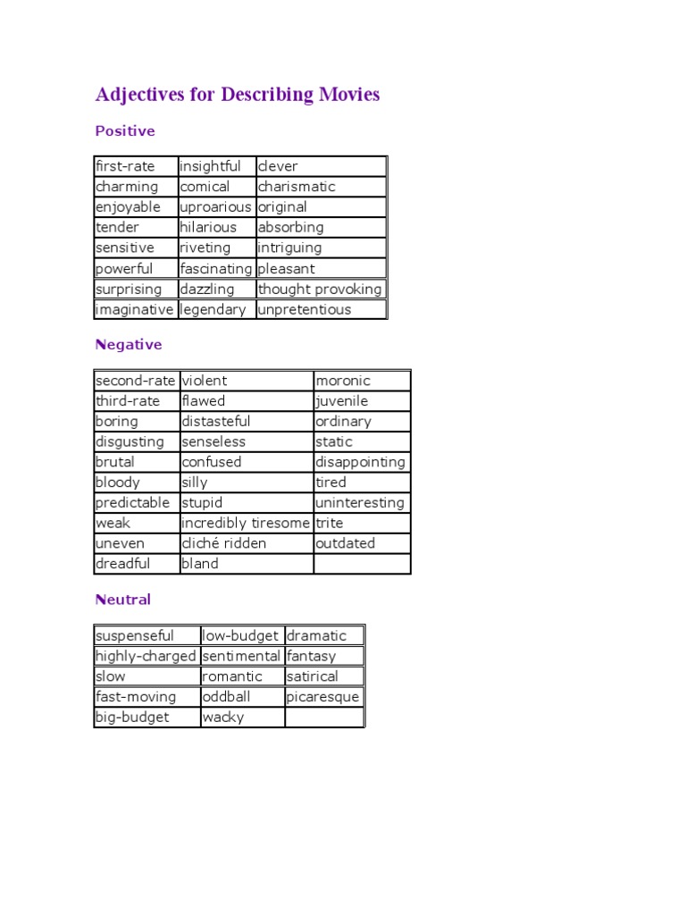 Adjectives For Describing Movies | PDF | Mystery, Thriller & Crime ...