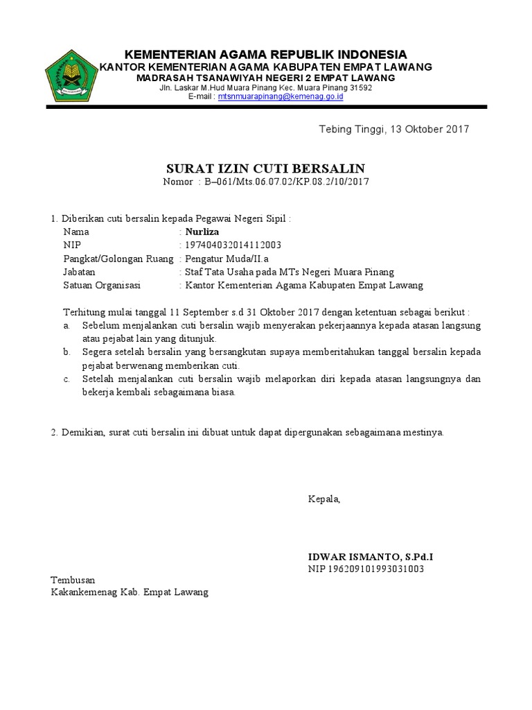 Surat Izin Cuti Bersalin | PDF