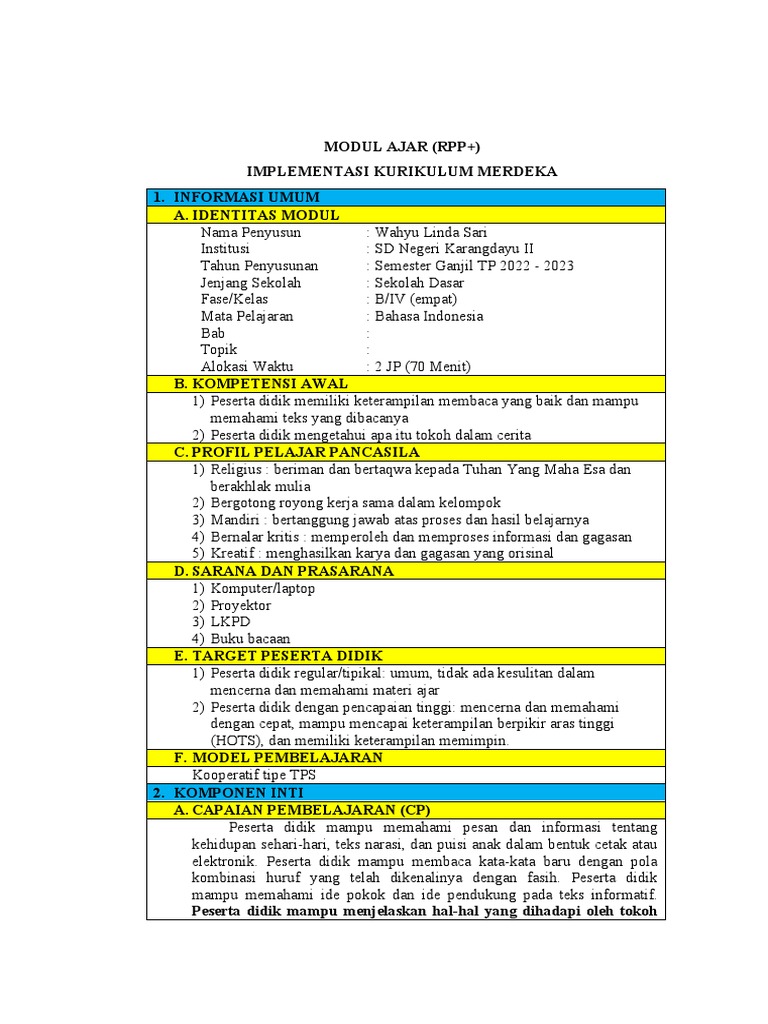 Modul Ajar Wahyu Linda Sari | PDF