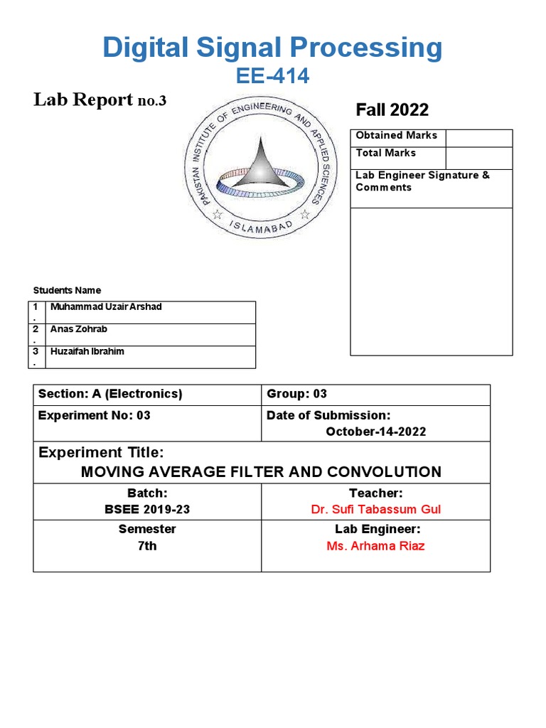 DSP Lab Report No.3 Group 3 | PDF | Filter (Signal Processing) | Moving Average