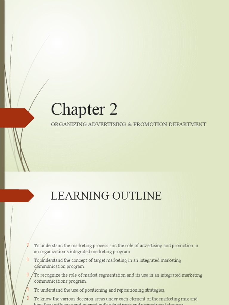 Chapter 2 - Organizing Advertising - Promotion Department | PDF ...
