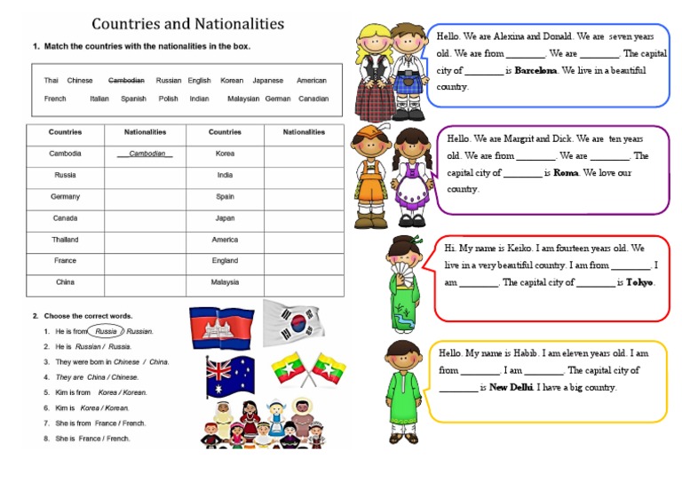 COUNTRIES AND NATIONALITIES Worksheet For Kids | PDF