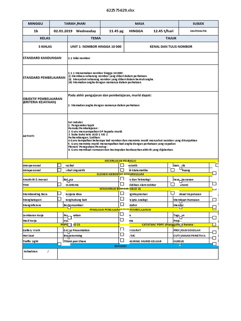 RPH MT Tahun 3 2019 | PDF