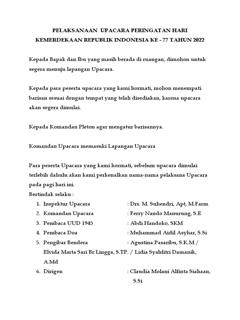 Teks MC Hut Ri Ke 77 Tahun 2022 | PDF | Perjalanan