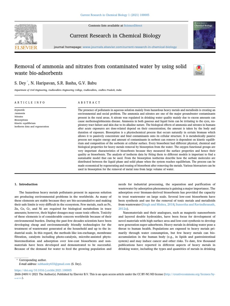 Removal of Ammonia and Nitrates From Contaminated Water by Using | PDF ...