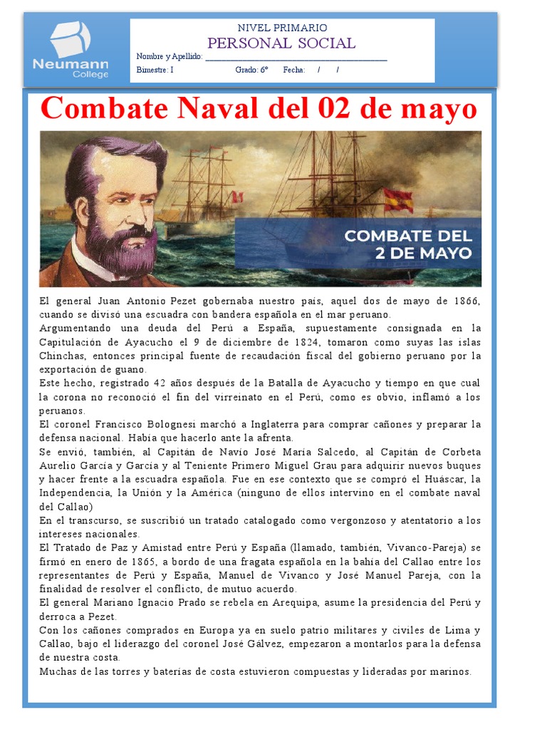 6° Prim - Sem 09 - PS - Combate Naval Del 02 de Mayo | PDF | Militar | Conflictos del segundo ...