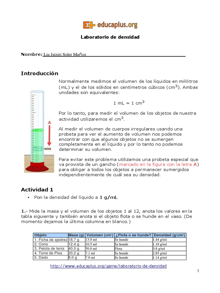 Lab Densidad | PDF | Densidad | Volumen
