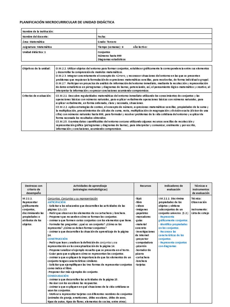 Plan M3 U1 | PDF | Conjunto (Matemáticas) | Matemáticas