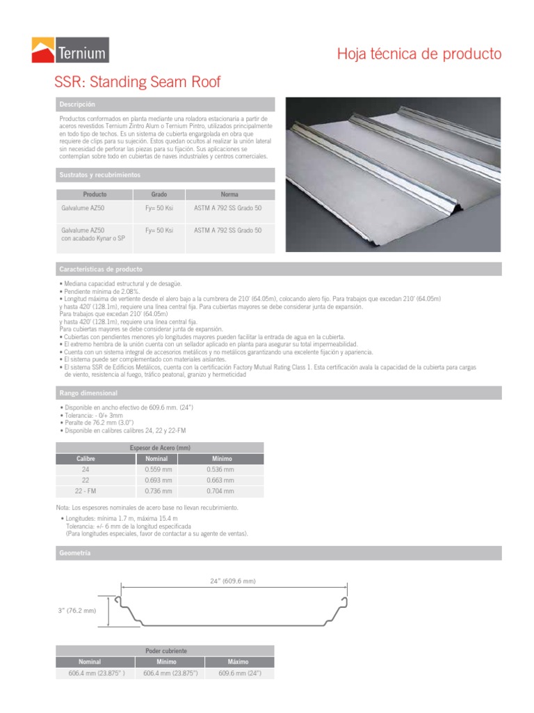 Hoja Técnica de Producto SSR: Standing Seam Roof: Descripción | PDF ...
