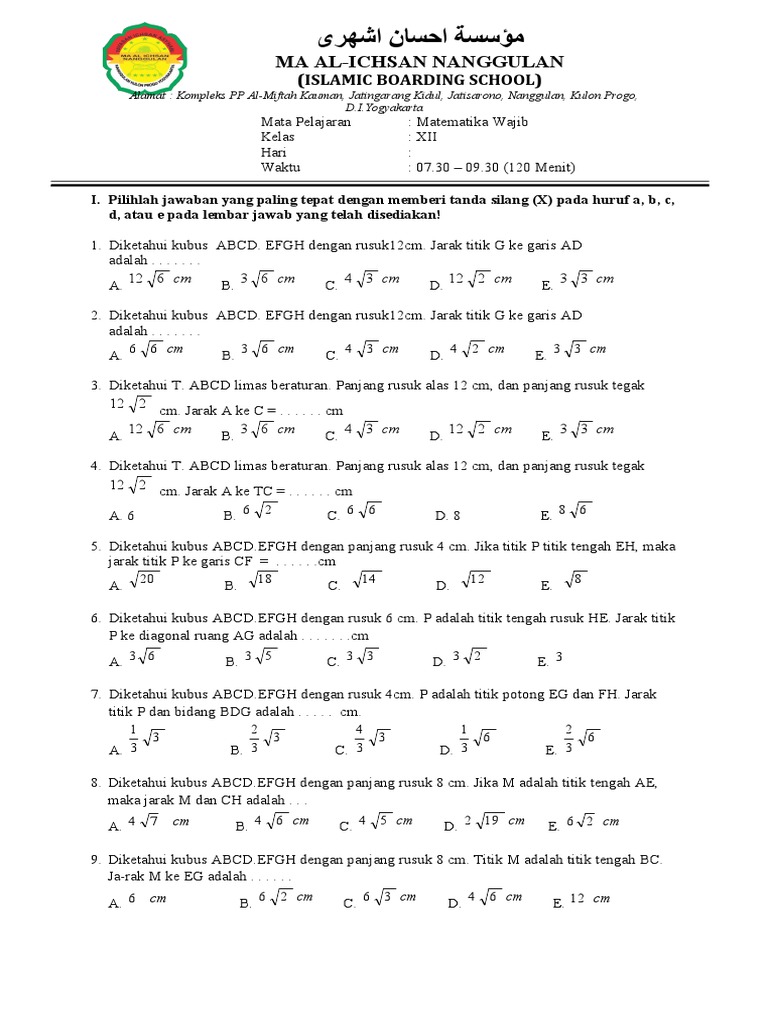Soal Pas Ganjil Matematika Wajib Kelas Xii | PDF