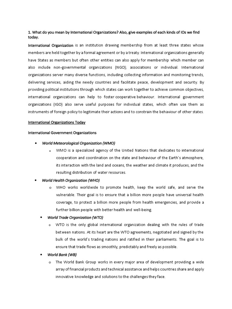 CI HW - International Organizations | PDF | World Trade Organization ...
