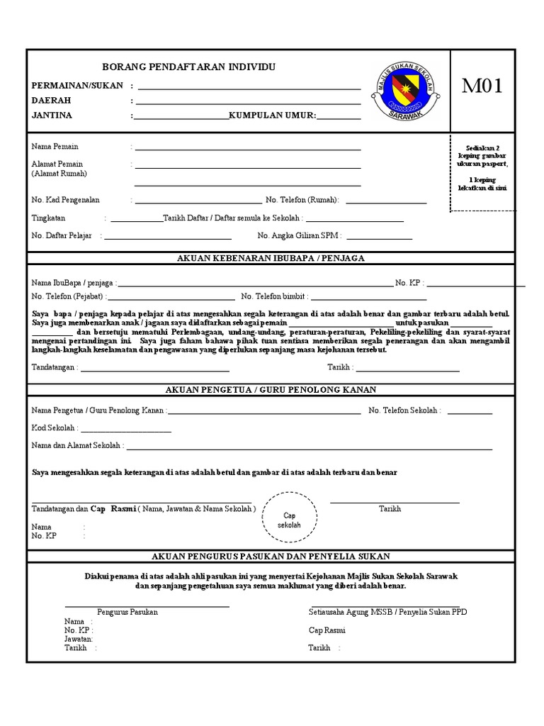 Borang Pendaftaran Individu M01 | PDF