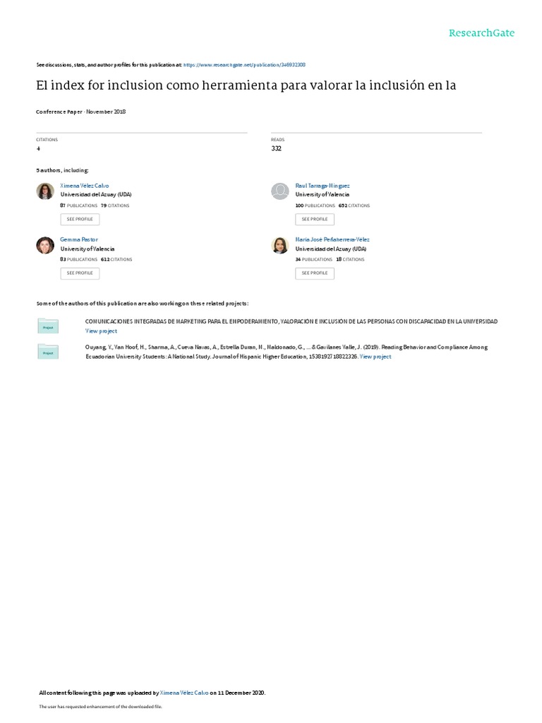 El Index For Inclusion Como Herramienta para Valorar La Inclusión en La ...
