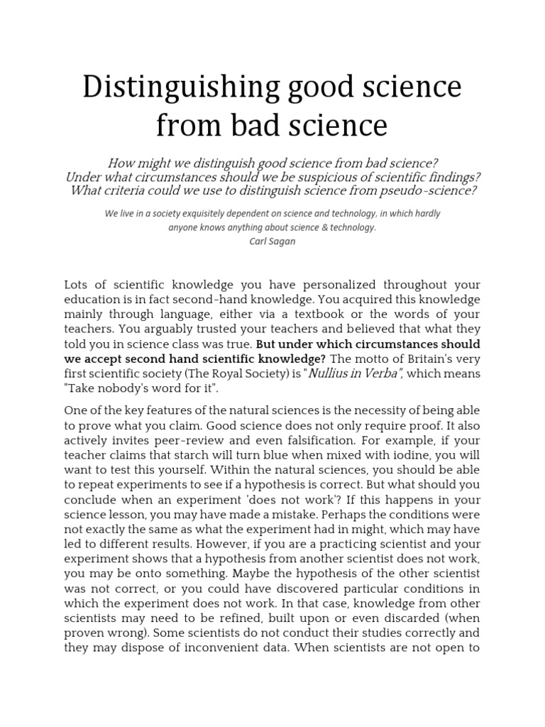 Distinguishing Good vs. Bad Science | PDF | Science | Pseudoscience