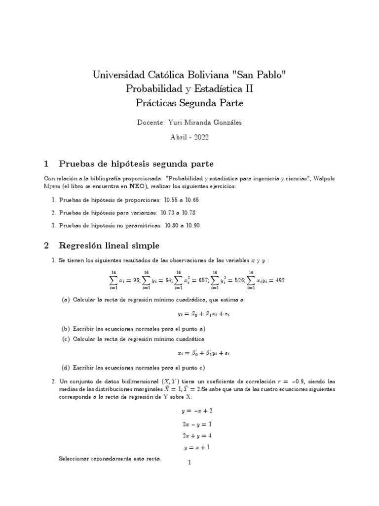 Practicas Segunda Parte | PDF | Regresión lineal | Análisis de regresión
