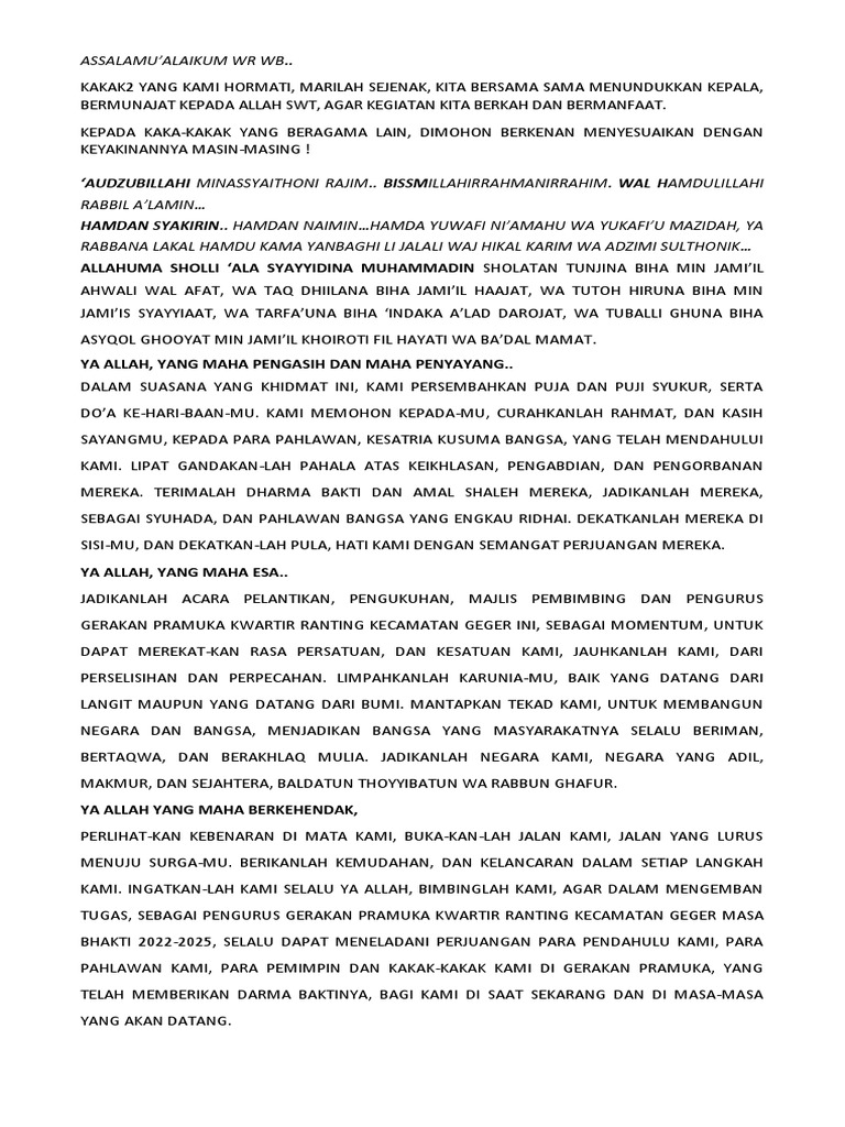 Do'a Pelantikan Kwartir Ranting Geger 2022 | PDF | Agama & Spiritualitas