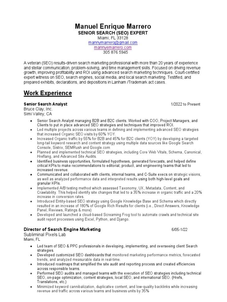 Manuel Marrero Resume 2022 | PDF | Search Engine Optimization | Search Engine Marketing