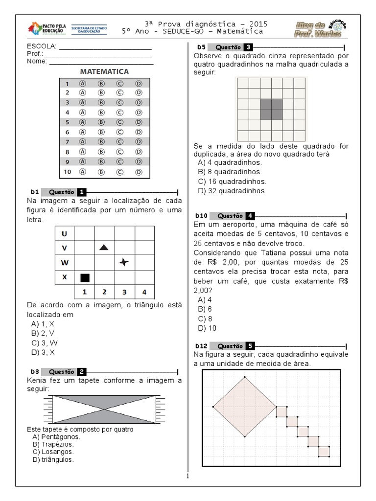 3 P.D - 2015 (Mat. 5º Ano - Blog Do Prof. Warles) | PDF