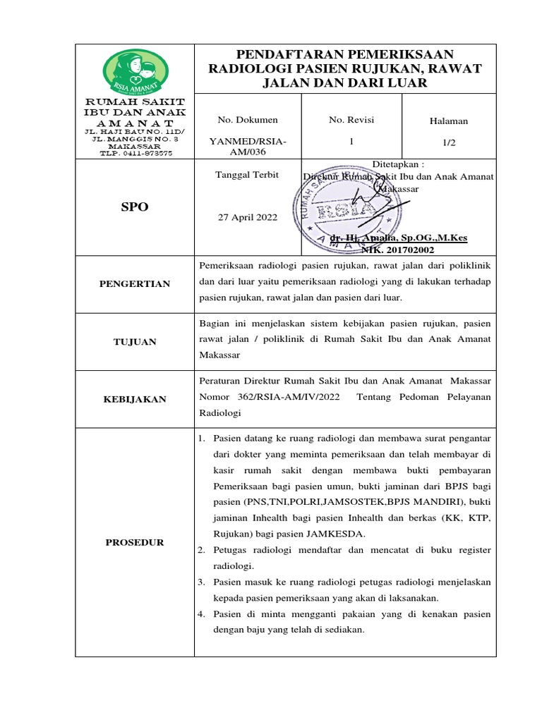Prosedur Radiologi RSIA Amanat | PDF | Sains & Matematika