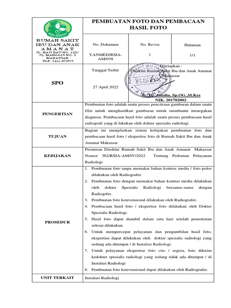 Kebijakan Radiologi RSIA Amanat Makassar | PDF