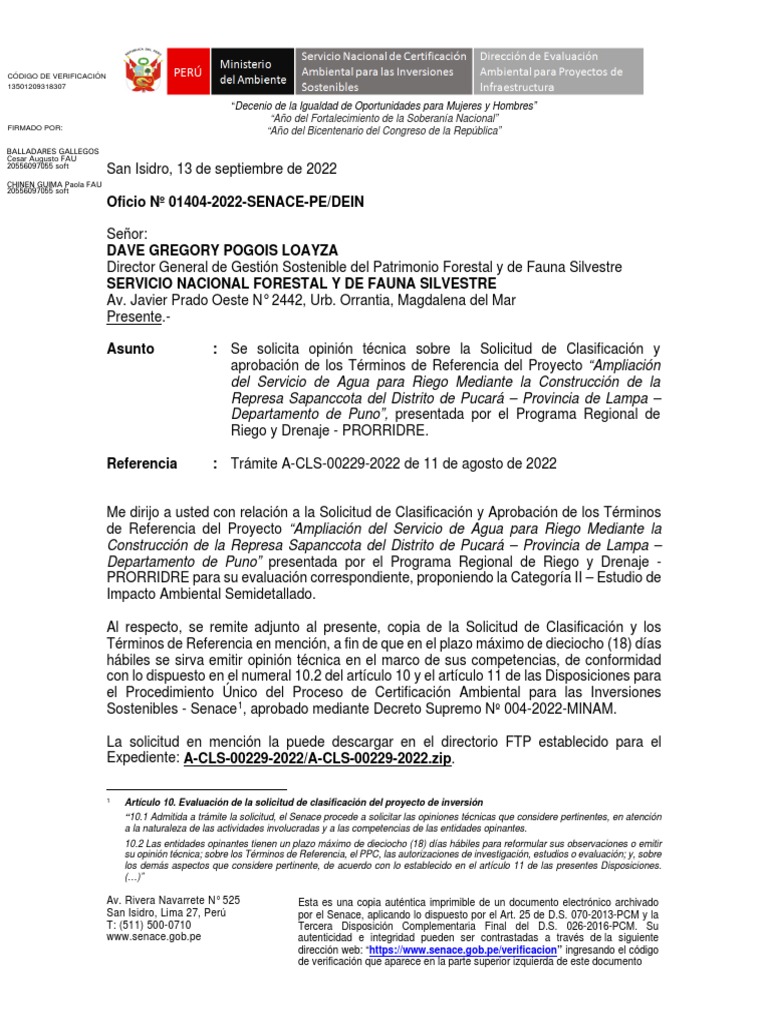 Signed Signed Stamped Oficio 01404 2022 SENACE PE DEIN.1 | PDF | Derecho