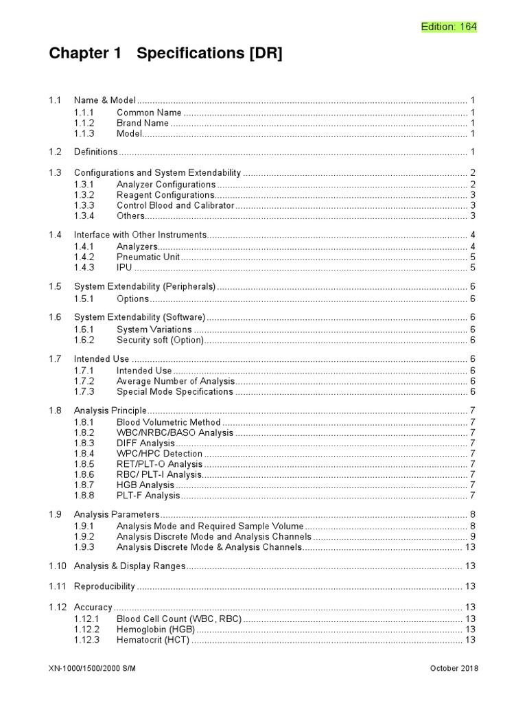 Chapter 1 Specifications (DR) : Edition: 164 | PDF | Flow Cytometry | Tissue (Biology)