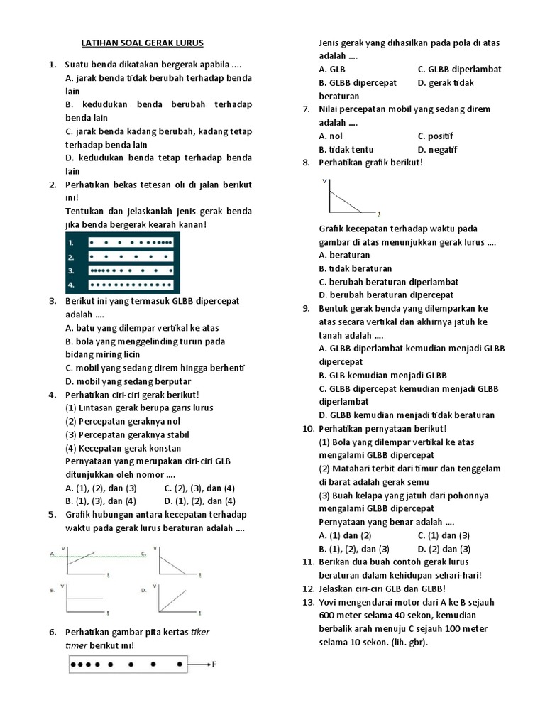 Latihan Soal Gerak Lurus Peminatan | PDF Latihan Soal Gerak Lurus Peminatan | PDF