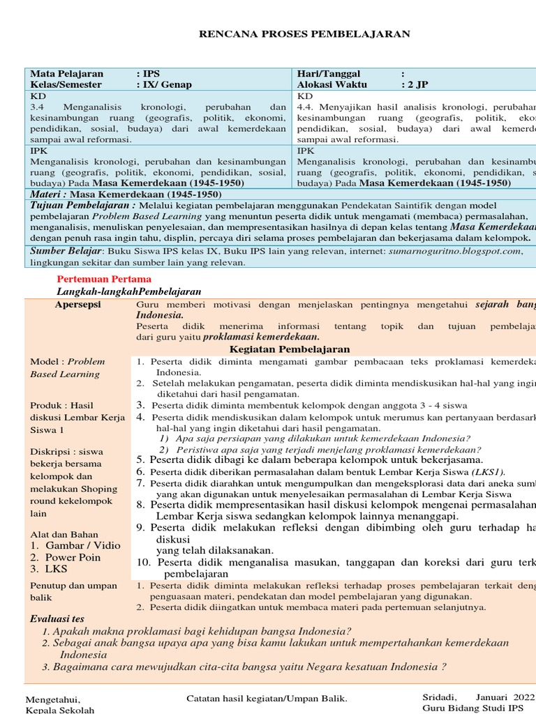 RPP IPS Kelas 9 | PDF