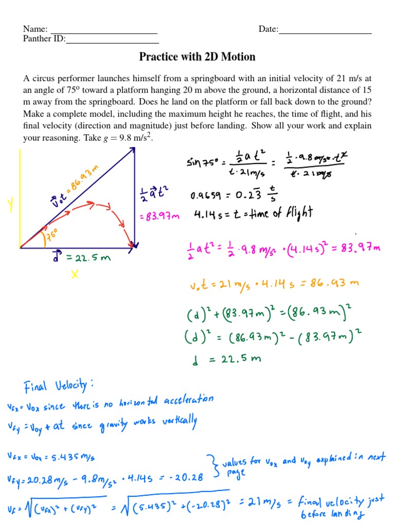 Week 4-3 - 2D Motion Practice Homework | PDF | Mechanics | Change