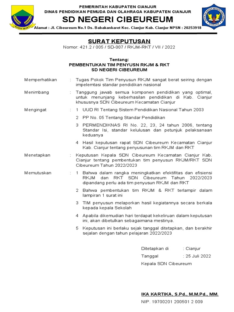 SK Tim Penyusun RKJM, Ba, Daftar Hadir, Notula Rapat | PDF
